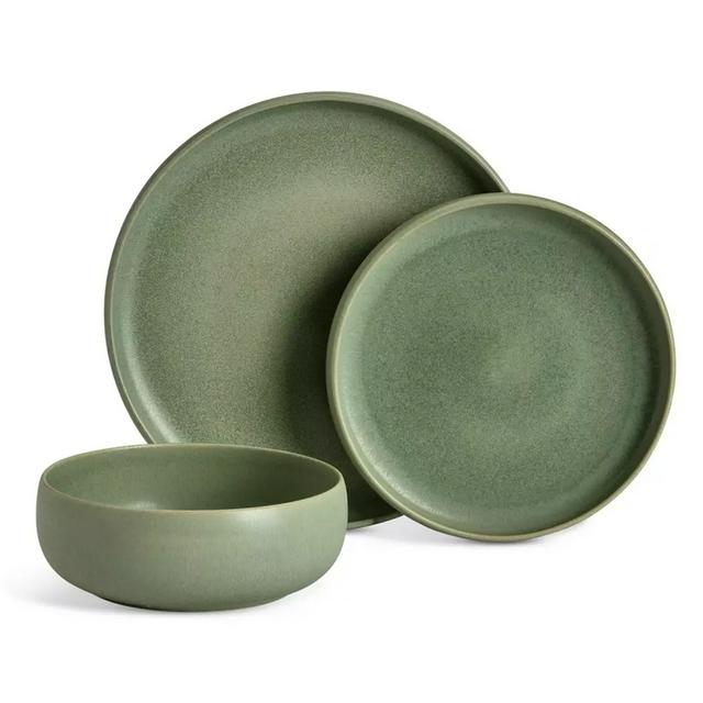 Habitat 12 Piece Reactive Stoneware Dinner Set Green Sainsbury s