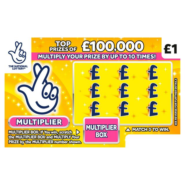 National Lottery 1 100 000 100 000 Multiplier Yellow Scratchcard Game Sainsbury s